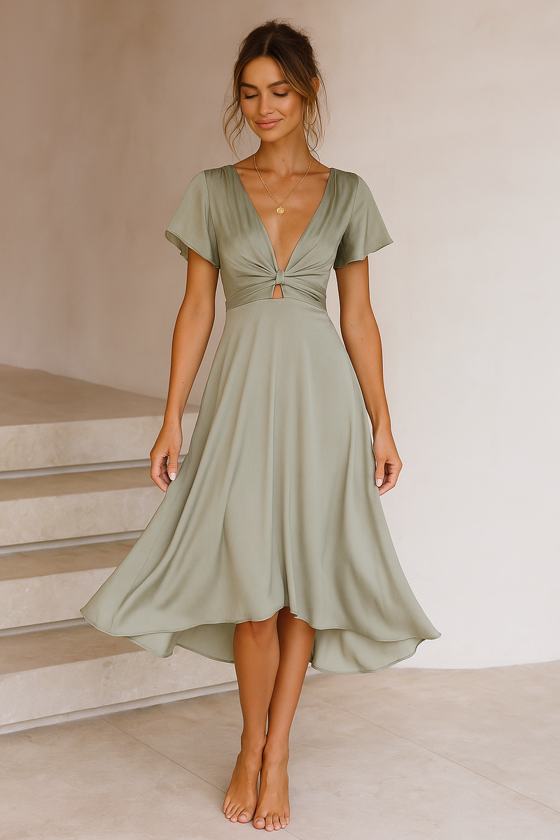 Damen Sommerkleid mit Knoten-Detail und Flatterärmeln – Glanzberg Mode